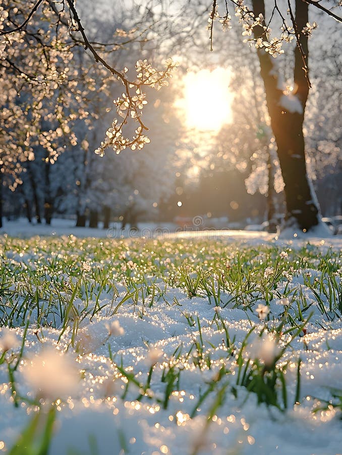 Budding Trees and Melting Snow Form a Serene Landscape. Generative AI ...