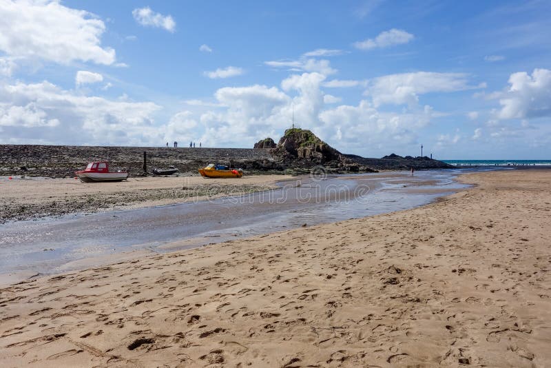 View of the Beach at Bude in Cornwall on August 12, 2013. Unidentified ...