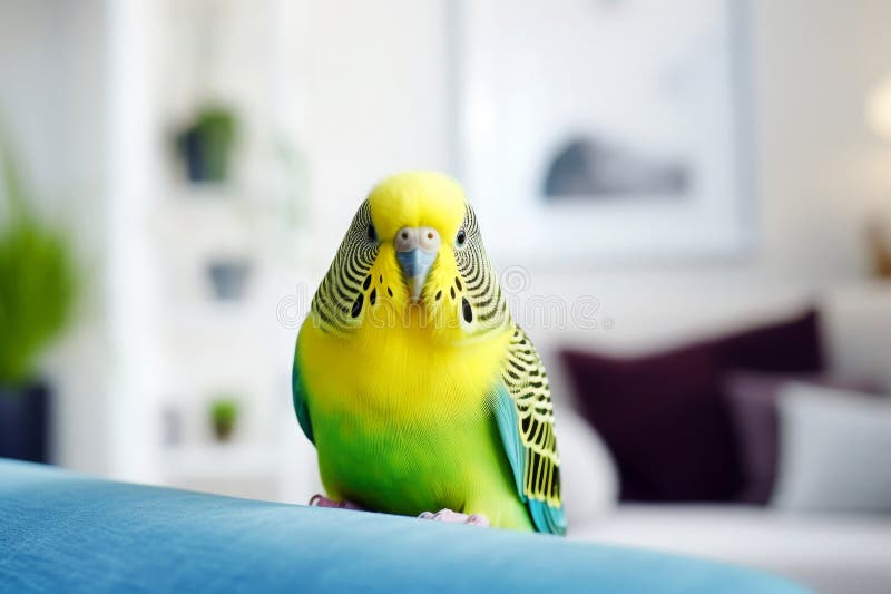 Budgerigar Parrot Sitting on Sofa in Living Room Stock Illustration ...