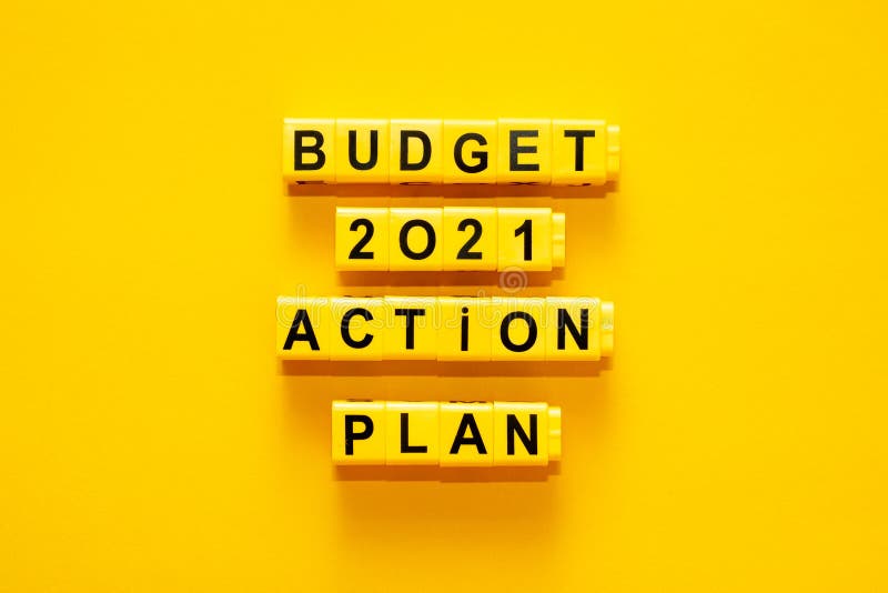 Budget 2021 Action Plan. Lettering on Yellow Background Stock Photo ...