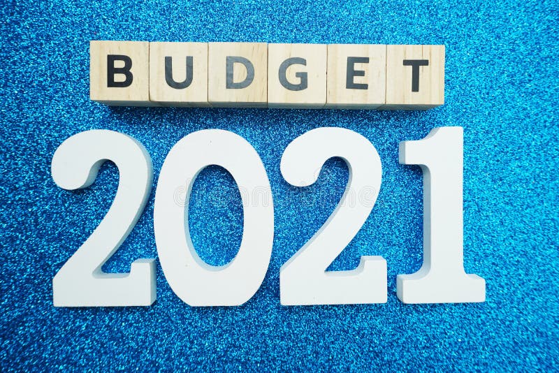 Budget 2021 Alphabet Letters on Blue Glitter Background Stock Image ...