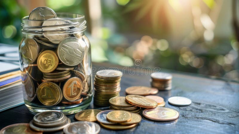 Budget Collecting in the Money Jar Stock Illustration - Illustration of ...