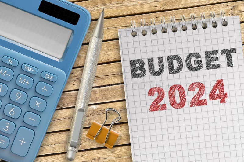 Budget 2024 Concept with Note Pad, Calculator and Pen on the Table ...