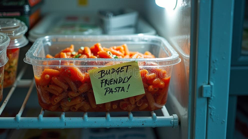 Budget-friendly Pasta in Fridge with Sticky Note Highlighting ...