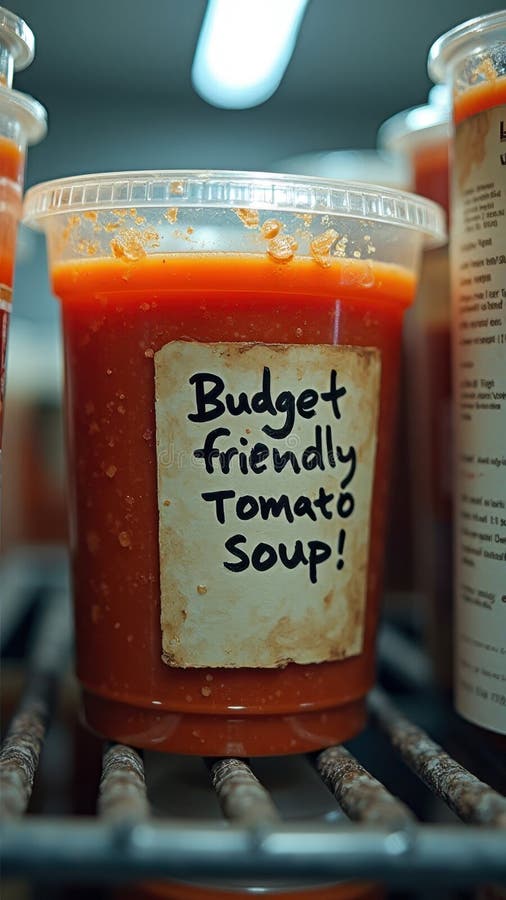 Budget Friendly Tomato Soup in Plastic Container on Shelf Stock Image ...