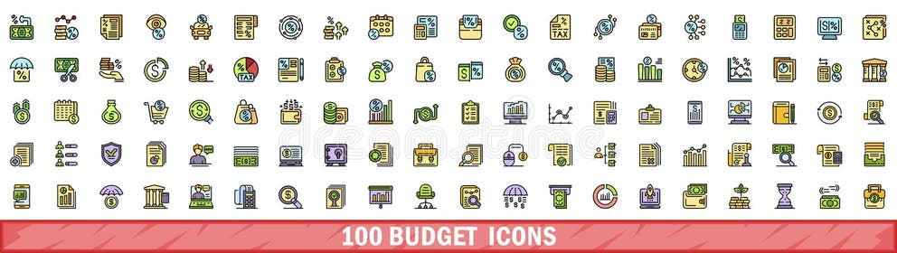 100 Budget Icons Set, Color Line Style Stock Vector - Illustration of ...