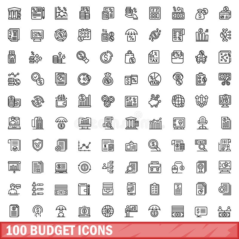 100 Budget Icons Set, Outline Style Stock Illustration - Illustration ...