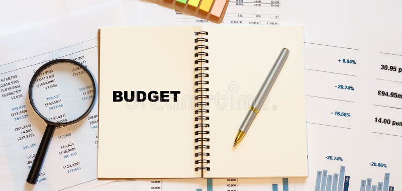 BUDGET in Notebook with Magnifying Glass and Pen Stock Photo - Image of ...