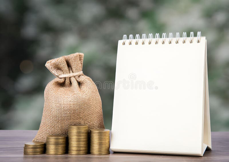 Budget Plan Theme with Bag, Coins and Blank Paper or Note Stock ...
