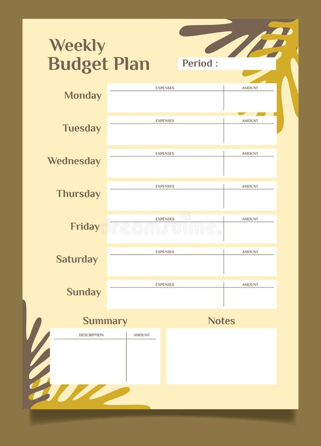 Budget Planner Floral Style Weekly Planner Design Template Stock Vector ...