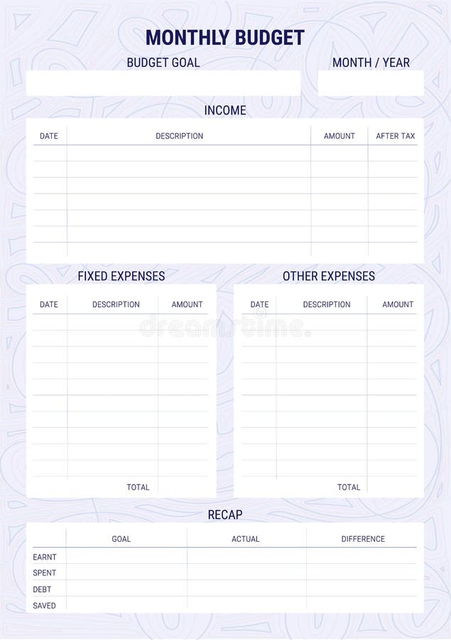 Budget Planner Template Vector Blank Stock Vector - Illustration of ...