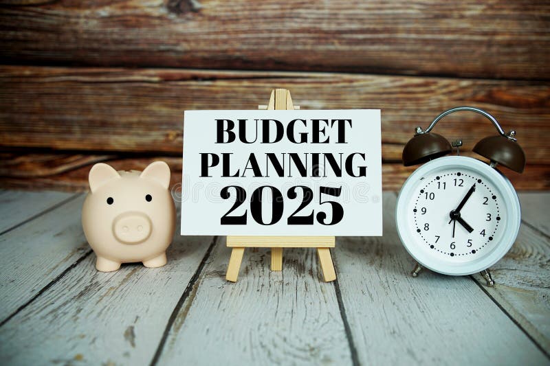 Budget Planning 2025 Text Message with Alarm Clock and Piggy Saving on ...