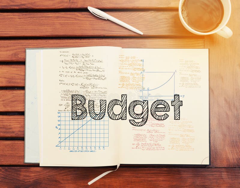 Budget : Text Inside Notebook on Table with Coffee Stock Image - Image ...
