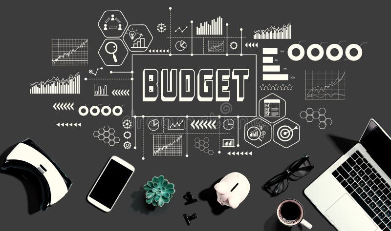 Budget Theme with Electronic Gadgets and Office Supplies Stock Photo ...