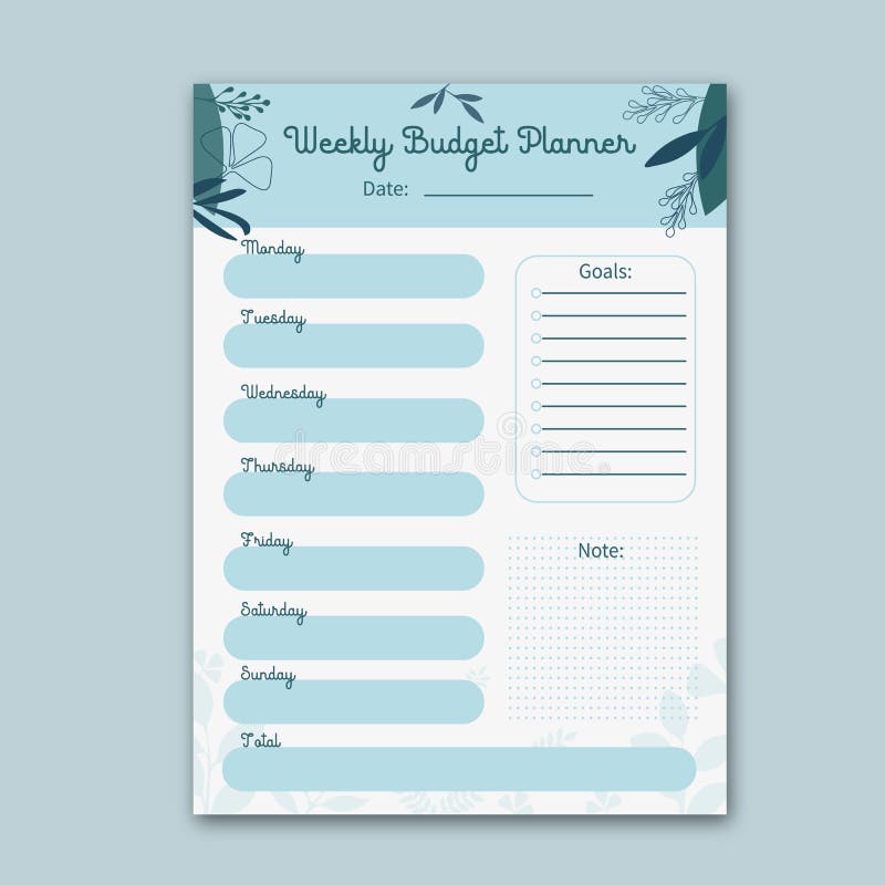 Budget Weekly Planner in Blue. Goals Stock Vector - Illustration of ...
