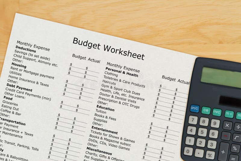 Budget Worksheet on a Desk with a Calculator Stock Photo - Image of ...