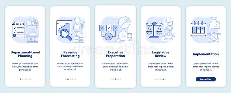 Budgeting Process Light Blue Onboarding Mobile App Screen Stock Vector ...