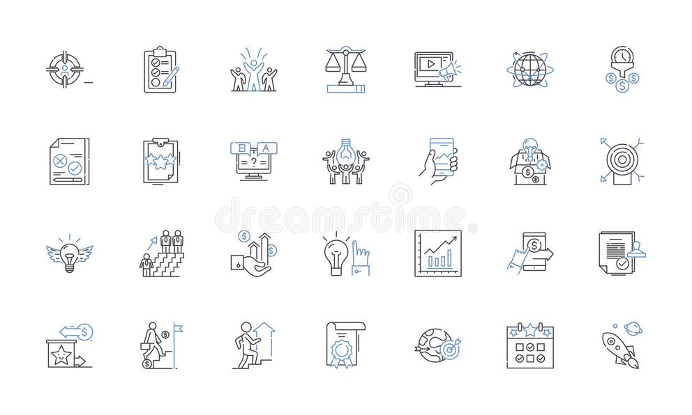 Budgeting Process Line Icons Collection. Planning, Allocating ...