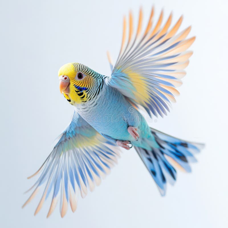 Budgie in Flight Vibrant Colors Wings Spread Beautiful Bird Stock ...