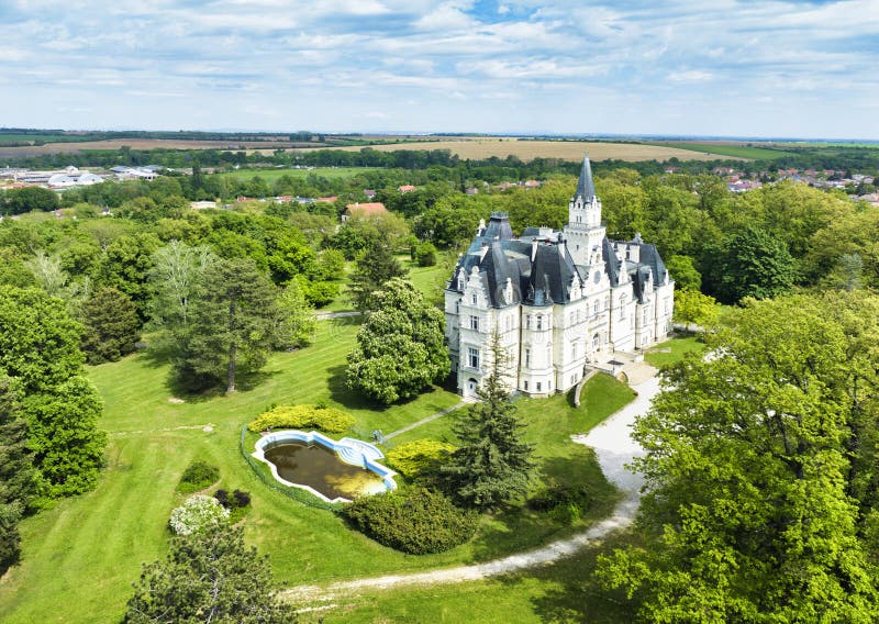 Budmerice Castle from Drone, Slovakia Park with Spring Forest Stock ...