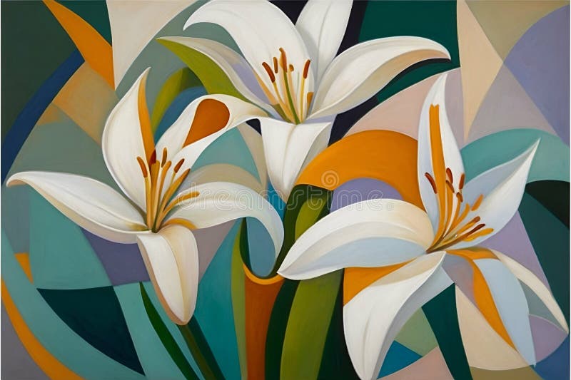 The Buds of Lilies. Modern Abstract Art in the Style of Cubism Stock ...