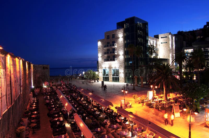 Budva at night editorial stock image. Image of tourists - 26576769