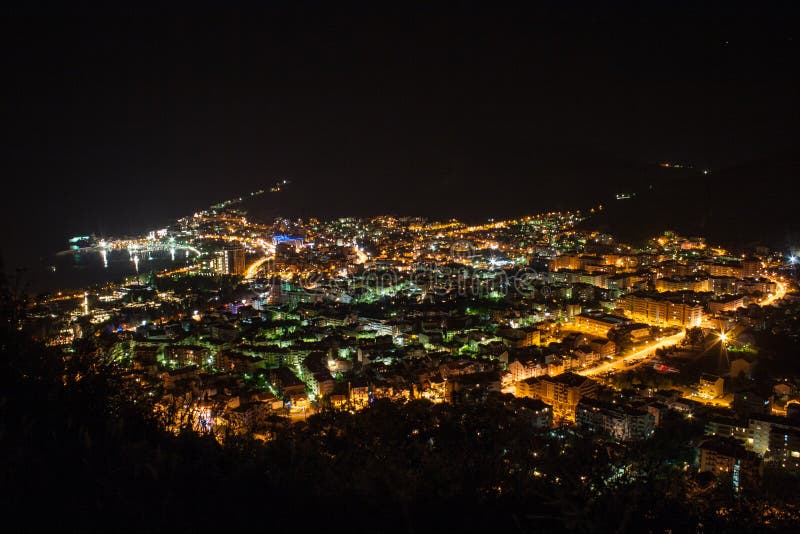 Budva at night stock image. Image of effect, architecture - 65087593