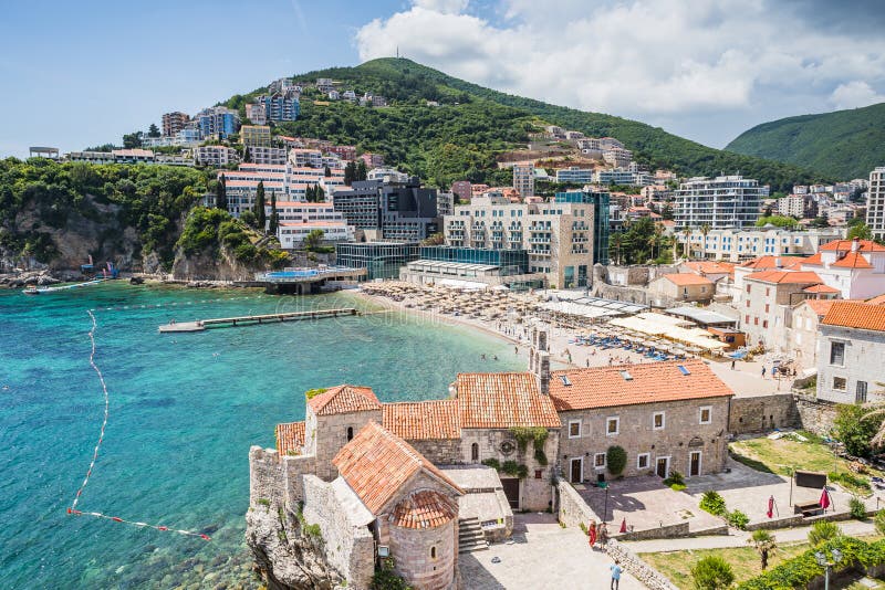 Budva Old Town and beach stock image. Image of balkans - 280069611