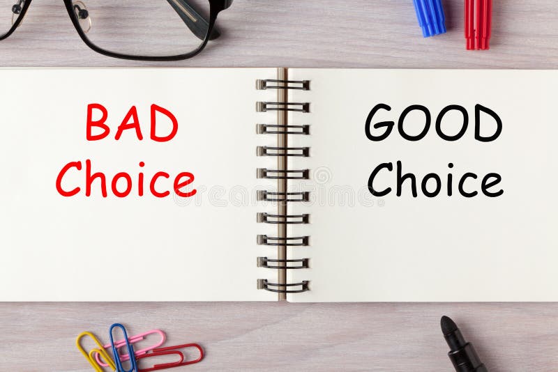 Buenas y malas opciones imagen de archivo. Imagen de idea - 129960697