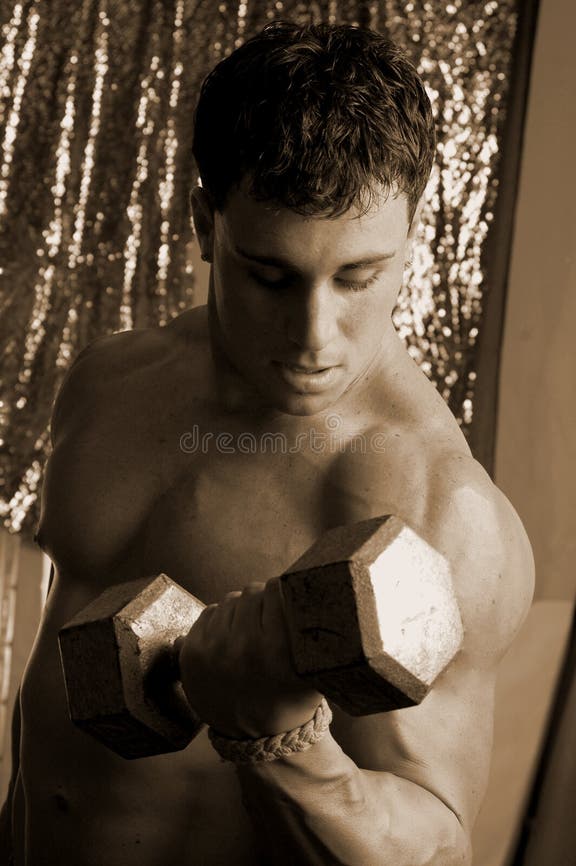 Buff guy with weight stock image. Image of dumbbell, muscle - 1210123