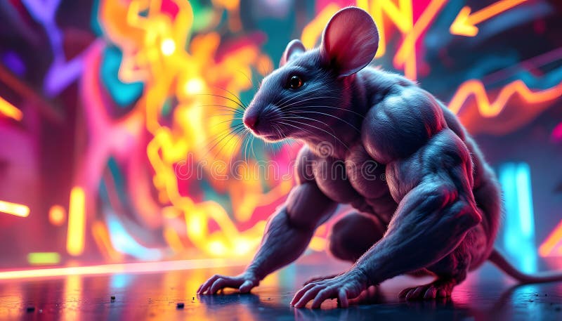 Muscular Rat in Neon City stock illustration. Illustration of urban ...