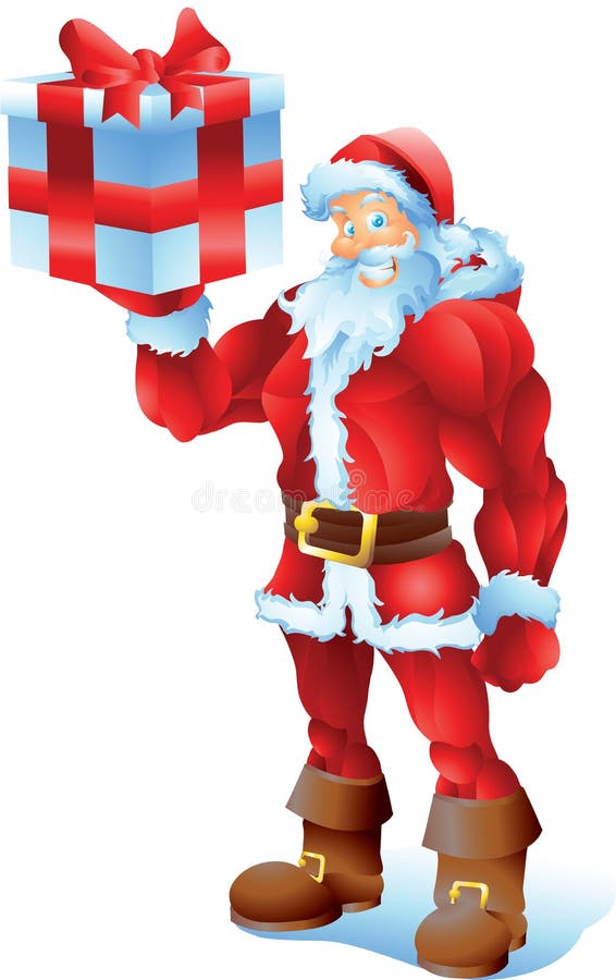 Buff Santa with present stock illustration. Illustration of joyful ...
