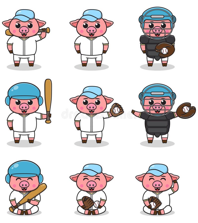 Vector Illustration of Cute Pig with Baseball Costume. Stock Vector ...