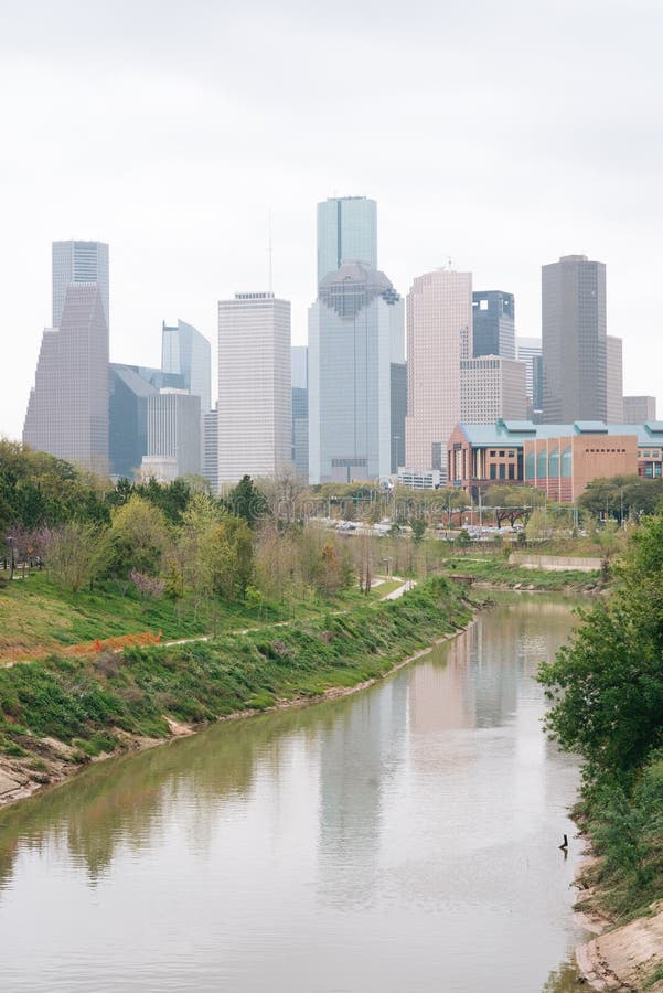 The Buffalo Bayou and Houston Skyline, in Houston, Texas Stock Image ...