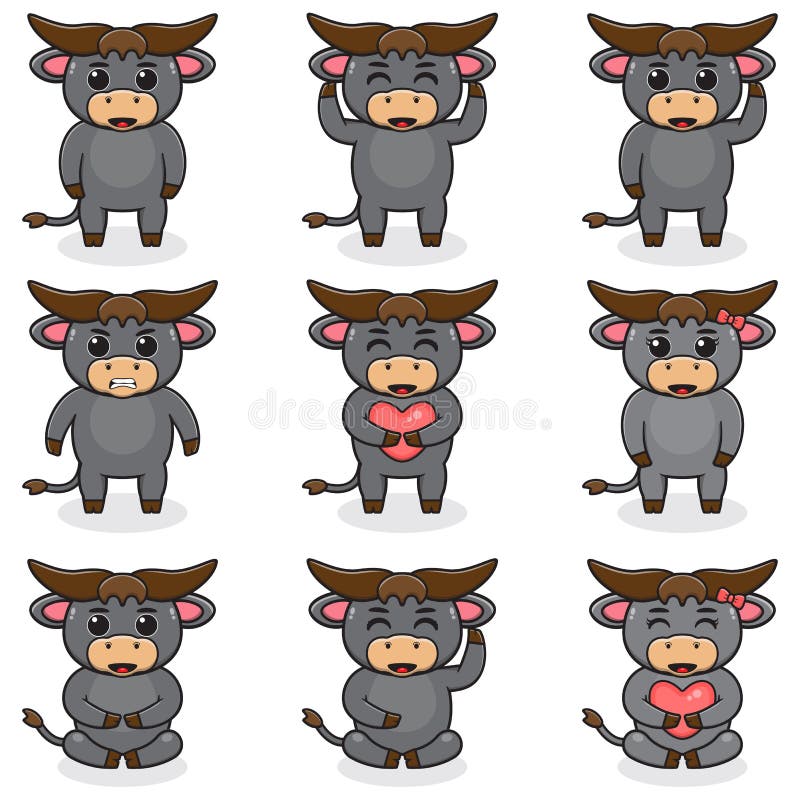 Vector Illustration Set of Buffalo Cartoon Bundle. Stock Vector ...