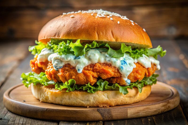 Buffalo Chicken Burger with Crispy Buffalo Chicken Blue Cheese Crumbles ...