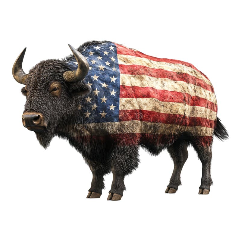 Buffalo Decorated with the American Flag Against Transparent Background ...