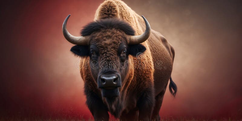 Buffalo with Intense Stare on Red Background. Stock Image - Image of ...