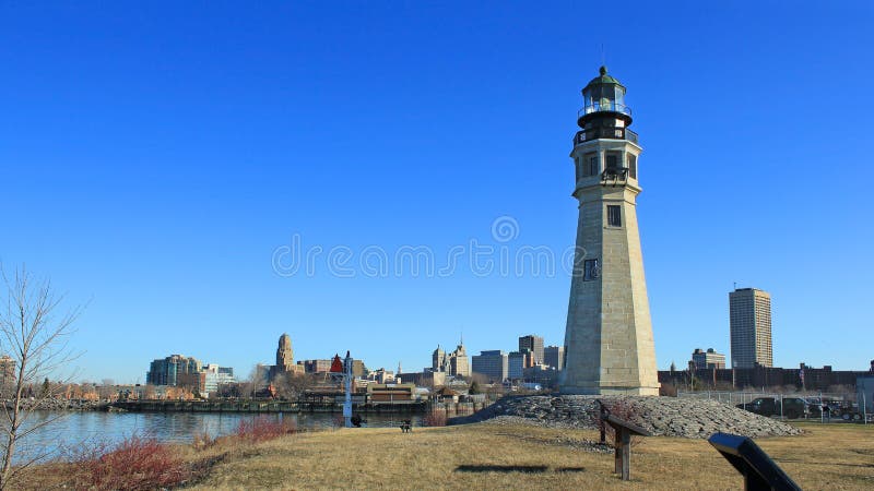 Buffalo Main Lighthouse on Lake Erie Stock Image - Image of lighthouse ...