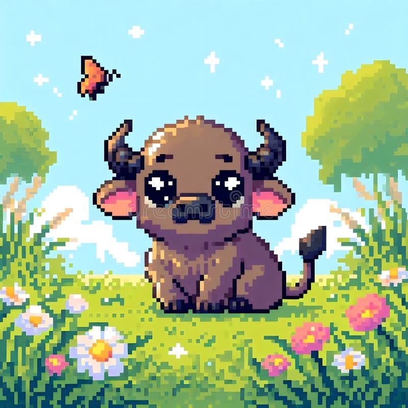 Buffalo in the Park, Pixel Art Stock Illustration - Illustration of ...