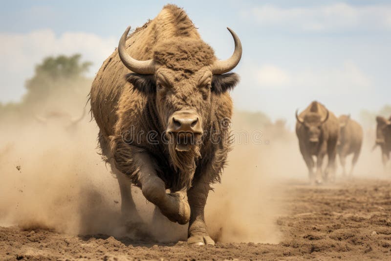 A Buffalo Running in the Dirt Stock Illustration - Illustration of dirt ...