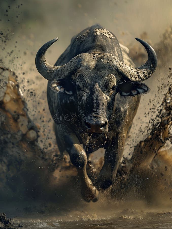 A Buffalo Stampeding. Generated with Ai Stock Illustration ...