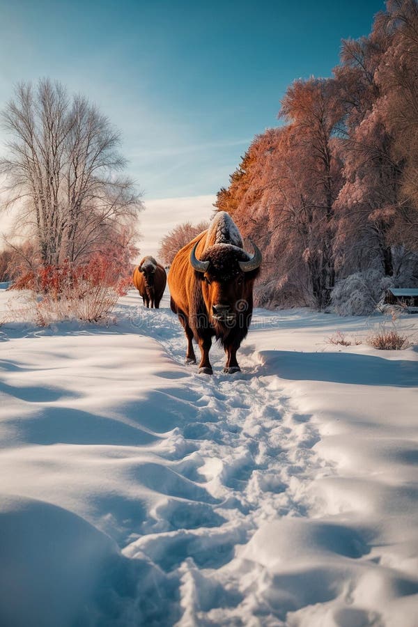 Buffalo Stomping in the Snow in the City Stock Illustration ...