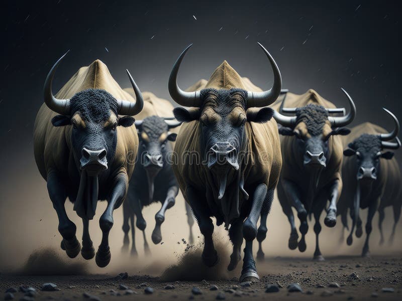 Buffaloes Running with Dust Stampede Concept. Ai Generative Stock ...