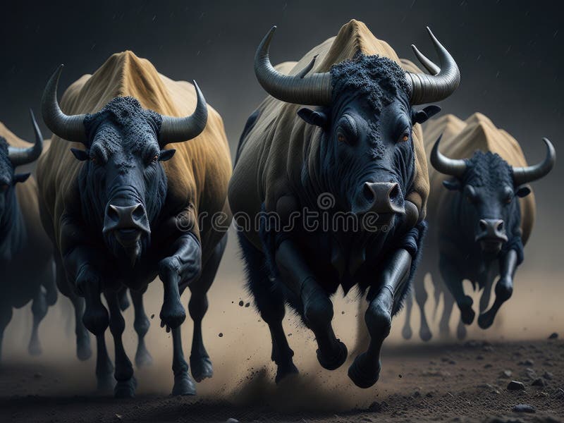 Buffaloes Running with Dust Stampede Concept. Ai Generative Stock ...