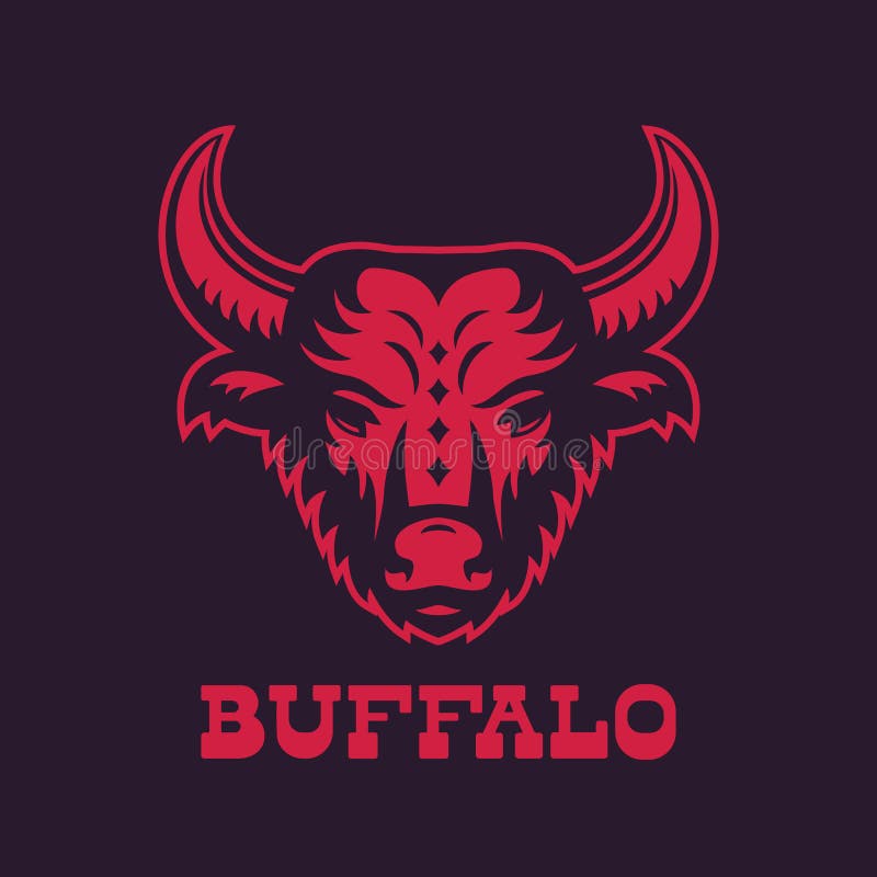 Buffel, Logo-element Met Stierenkop, Rood Op Donkere Achtergrond Vector ...