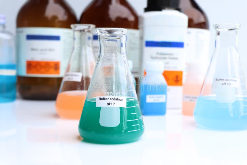 Buffer Solution in Glass, Chemical in the Laboratory and Industry Stock ...