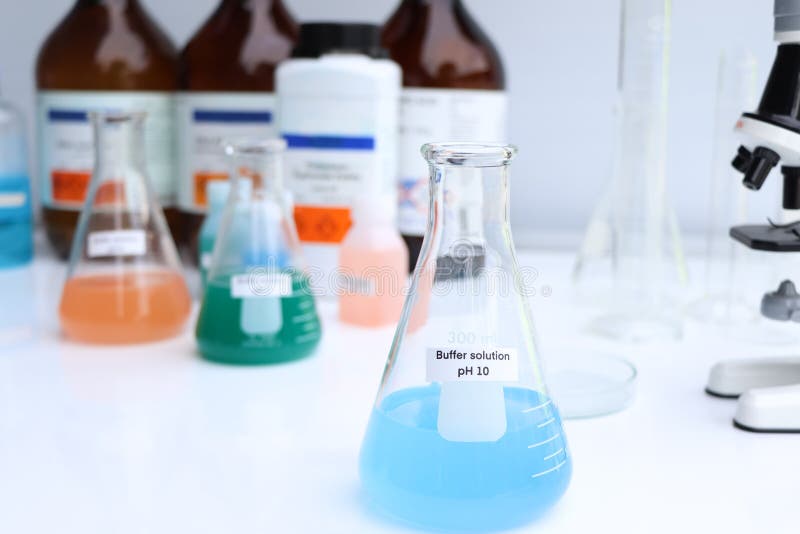 Buffer Solution in Glass, Chemical in the Laboratory and Industry Stock ...