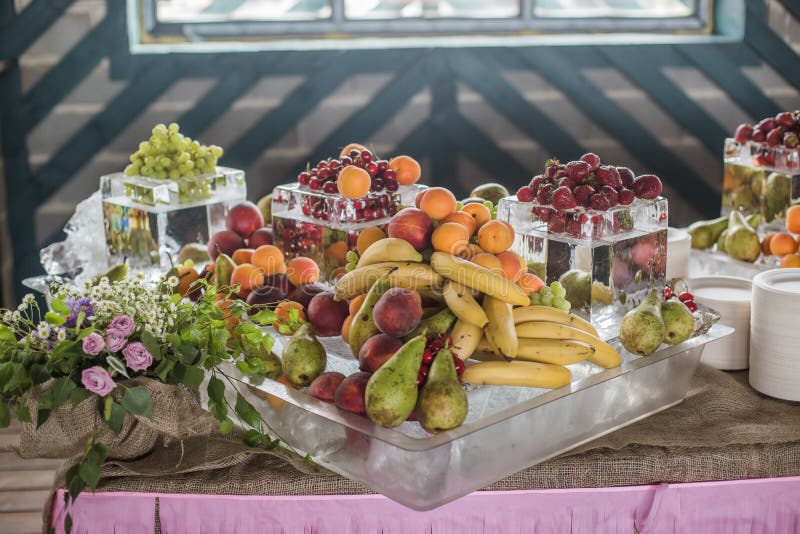 Buffet Assorted Fruit Assorted Strawberries Grapes Blueberries Peaches ...
