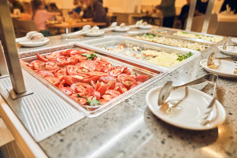 Buffet Bar or Buffet in the Cafe. a Metal Container with Sliced Fresh ...